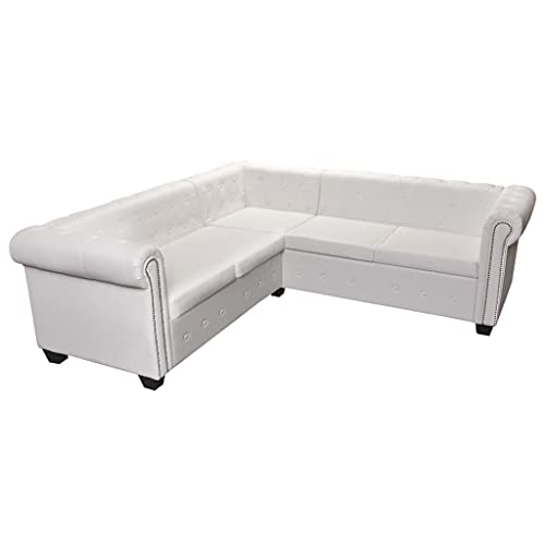 KTHLBRH (Fast Delivery) Faux Leather Sectional Sofa Couch,Sectional Sofa L Shaped Couch with Faux Leather for Small Space Chesterfield Corner Sofa 5-Seater White Faux Leather