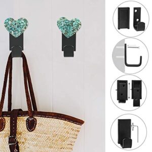 Amogeeli 2pcs Heart Shaped Crystal Resin Metal Wall Hooks for Hanging, Decorative Clothes Hat Hanger