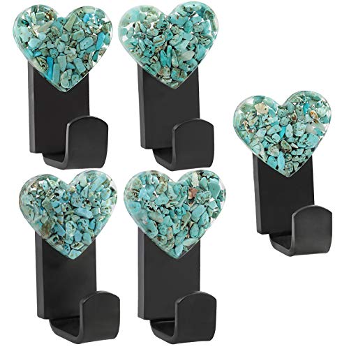 Amogeeli 2pcs Heart Shaped Crystal Resin Metal Wall Hooks for Hanging, Decorative Clothes Hat Hanger