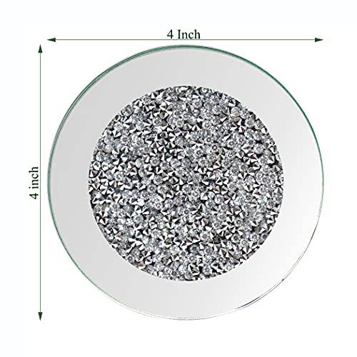 GIMORRTO Glass Mirrored Coaster 4 PC , Crushed Diamond Round 4" Cup Mat Decor on Tabletop for Bar Tools Dining Table