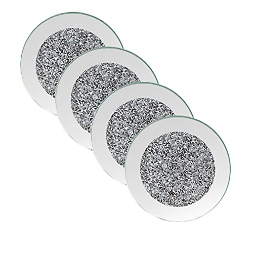 GIMORRTO Glass Mirrored Coaster 4 PC , Crushed Diamond Round 4" Cup Mat Decor on Tabletop for Bar Tools Dining Table