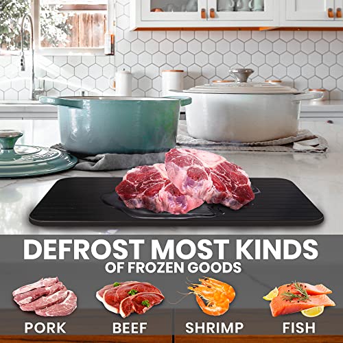 Defrosting Tray for Frozen Meat, 14 x 8 inches Extra-Large Thawing Plate with 0.2 inches Extra Thickness, Rapid and Safer Way of Thawing Food, High Conductive Aluminum defrosting Plate