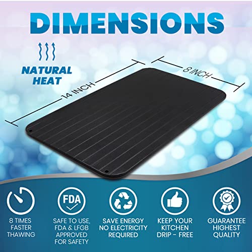 Defrosting Tray for Frozen Meat, 14 x 8 inches Extra-Large Thawing Plate with 0.2 inches Extra Thickness, Rapid and Safer Way of Thawing Food, High Conductive Aluminum defrosting Plate