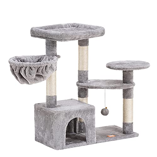 Heybly Cat Tree Cat Tower Condo with Sisal-Covered Scratching Posts and Cooling mat for Kitten Light Gray HCT001SW