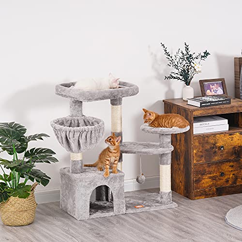 Heybly Cat Tree Cat Tower Condo with Sisal-Covered Scratching Posts and Cooling mat for Kitten Light Gray HCT001SW