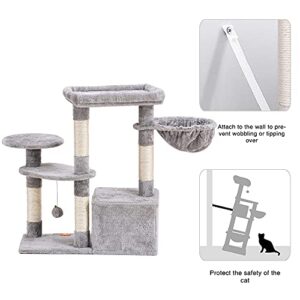 Heybly Cat Tree Cat Tower Condo with Sisal-Covered Scratching Posts and Cooling mat for Kitten Light Gray HCT001SW