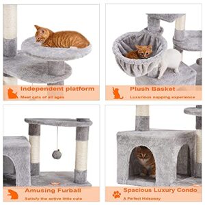 Heybly Cat Tree Cat Tower Condo with Sisal-Covered Scratching Posts and Cooling mat for Kitten Light Gray HCT001SW