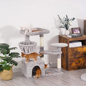 Heybly Cat Tree Cat Tower Condo with Sisal-Covered Scratching Posts and Cooling mat for Kitten Light Gray HCT001SW