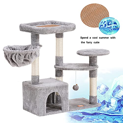 Heybly Cat Tree Cat Tower Condo with Sisal-Covered Scratching Posts and Cooling mat for Kitten Light Gray HCT001SW