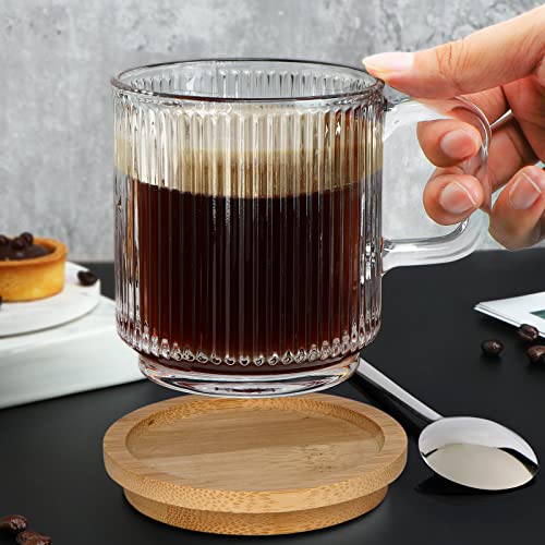 LETINE Clear Glass Coffee Mug with Lids (12.5 oz) - Insulated Coffee Mugs Tea Cup with an Espresso Spoon. Perfect for Latte, Cappuccino, Tea. Gift for Women & Men in Birthdays, Holidays