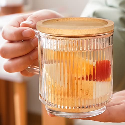 LETINE Clear Glass Coffee Mug with Lids (12.5 oz) - Insulated Coffee Mugs Tea Cup with an Espresso Spoon. Perfect for Latte, Cappuccino, Tea. Gift for Women & Men in Birthdays, Holidays