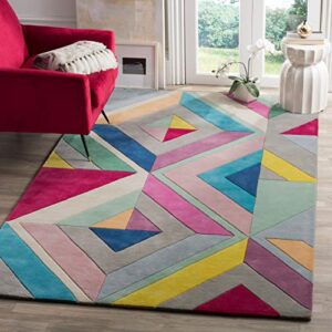 safavieh fifth avenue collection 3' x 5' grey/multi ftv112a handmade mid-century modern abstract wool area rug