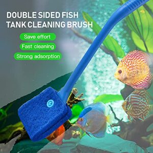 Worldity Fish Tank Cleaning Brush, Aquarium Cleaning Brush, Double-Sided Aquarium Brushes for Cleaning Glass, Aquarium Sponge with Long Handle for Glass Aquariums Fish Tank, Home, Kitchen