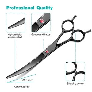 Intini 7.5" Curved Dog Grooming Scissors,Professional Pet Grooming Shears with Safe Round Tips, Shears for Dogs with Thick Hair,Dematting Tool for Dogs,Light Weight, Right and Left Hands