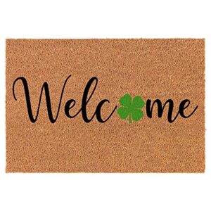 coir doormat front door mat new home closing housewarming gift welcome 4 leaf clover shamrock st patrick's day (30" x 18" standard)