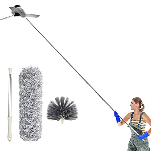 Atopov Microfiber Duster for Cleaning Extendable Duster Collector Head Bendable Washable with 100-inch Stainless Steel Extension Pole Lint Free Dusters，Roof, Ceiling Fan, Blinds, Cobwebs