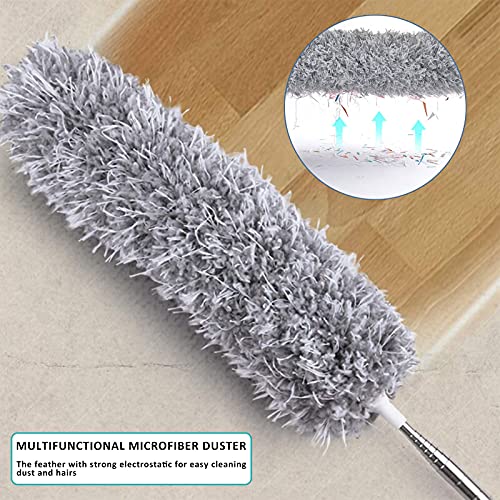 Atopov Microfiber Duster for Cleaning Extendable Duster Collector Head Bendable Washable with 100-inch Stainless Steel Extension Pole Lint Free Dusters，Roof, Ceiling Fan, Blinds, Cobwebs