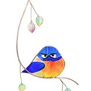 Lolitarcrafts Grumpy Owl Stained Glass Suncatcher Bluebird Stained Glass Window Hangings Glass Painting Bird Hanging