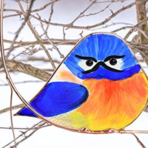 Lolitarcrafts Grumpy Owl Stained Glass Suncatcher Bluebird Stained Glass Window Hangings Glass Painting Bird Hanging