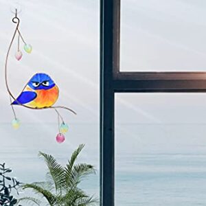 Lolitarcrafts Grumpy Owl Stained Glass Suncatcher Bluebird Stained Glass Window Hangings Glass Painting Bird Hanging