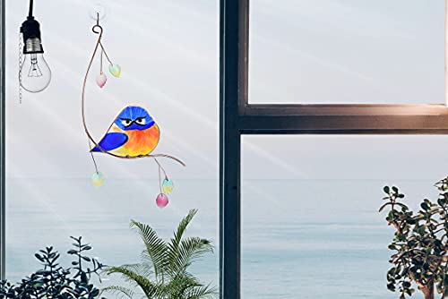 Lolitarcrafts Grumpy Owl Stained Glass Suncatcher Bluebird Stained Glass Window Hangings Glass Painting Bird Hanging