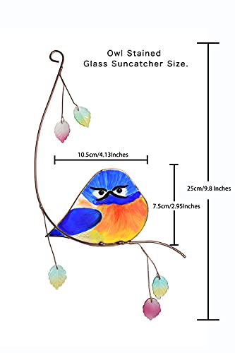 Lolitarcrafts Grumpy Owl Stained Glass Suncatcher Bluebird Stained Glass Window Hangings Glass Painting Bird Hanging