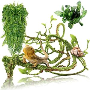 hamiledyi reptile plants bendable jungle climbing vine terrarium branch flexible plastic leaves hanging pet habitat decoration for bearded dragon lizard gecko frog snake tank accessories decor