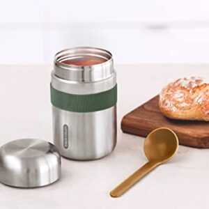 BLACK + BLUM Vacuum Food Flask Leak Proof Insulated Stainless-Steel Lunch Container with Ladle Spoon Ideal for Hot and Cold Food, 400 ml / 13.5 fl oz, Olive