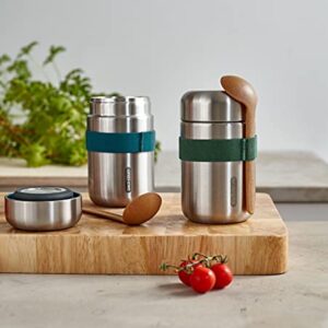 BLACK + BLUM Vacuum Food Flask Leak Proof Insulated Stainless-Steel Lunch Container with Ladle Spoon Ideal for Hot and Cold Food, 400 ml / 13.5 fl oz, Olive