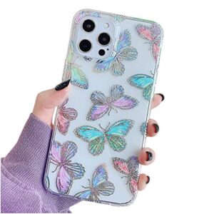 ooooops compatible with iphone 12/12 pro case for women girls, glitter red purple blue green colorful wings,slim soft border hard panel protective phone case cover for iphone 12 12pro 6.1(butterfly)