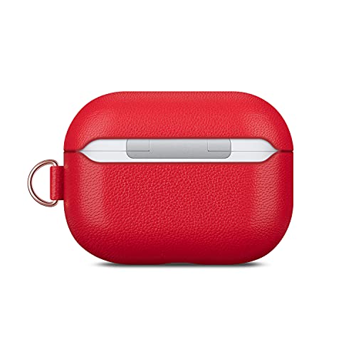 FooYin Leather Case for AirPods Pro, Portable AirPods Pro Case with Keychain and Strap, Cover with Protective Microfiber Lining Design - Red