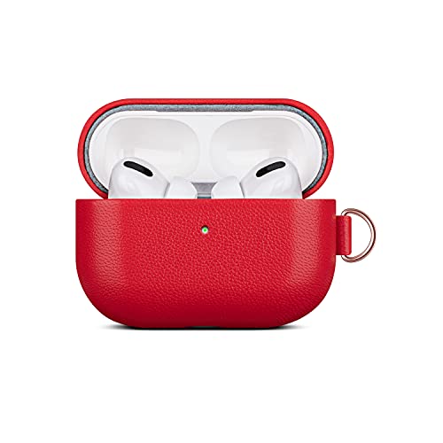 FooYin Leather Case for AirPods Pro, Portable AirPods Pro Case with Keychain and Strap, Cover with Protective Microfiber Lining Design - Red