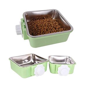 Crate Dog Bowl, Removable Stainless Steel Water Food Feeder Bowls Hanging Pet Cage Bowl Cage Coop Cup for Dogs Cats Puppy Rabbits Bird and Small Pets (Large (Pack of 2), Square (Green+Pink))