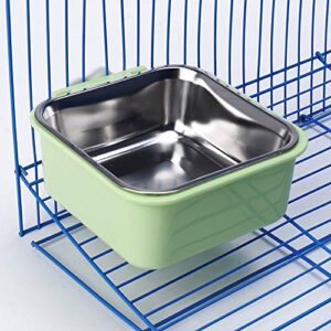 Crate Dog Bowl, Removable Stainless Steel Water Food Feeder Bowls Hanging Pet Cage Bowl Cage Coop Cup for Dogs Cats Puppy Rabbits Bird and Small Pets (Large (Pack of 2), Square (Green+Pink))