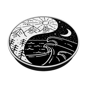 Ying Yang Nature Black Night Sun Moon White Balance Art PopSockets Swappable PopGrip