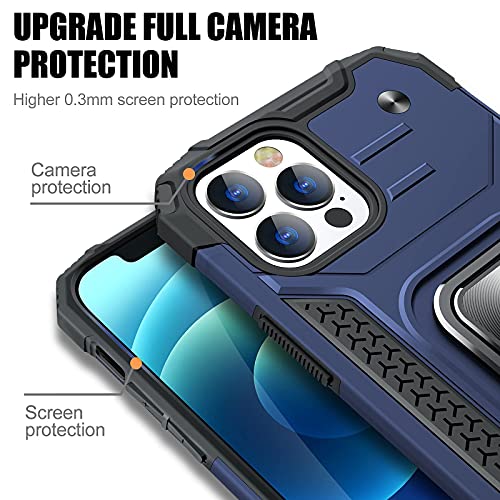 JAME Case for iPhone 12 Pro Case, for iPhone 12 Case with [Tempered-Glass Screen Protector 2PCS], Military Grade Protection, with Ring Kickstand, Protective Case for iPhone 12/12 Pro 6.1” Blue