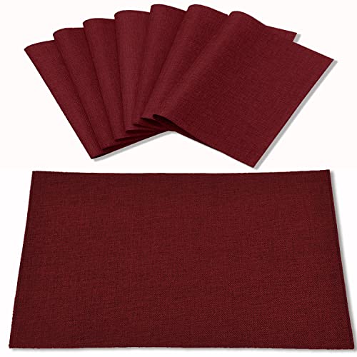 Rinpon Cloth Placemats Set of 8, Linen Type Fabric Placemats Machine Washable Placemats Heat Resistant Placemats Wrinkle Free Thick Polyester Kitchen Place Mats for Dining Table (Burgundy)