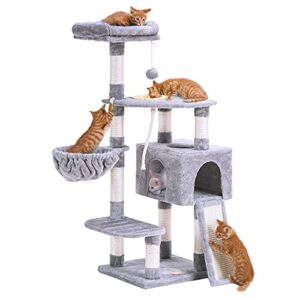 heybly cat tree cat tower for indoor cats multi-level cat furniture condo with feeding bowl and scratching board light gray hct010w