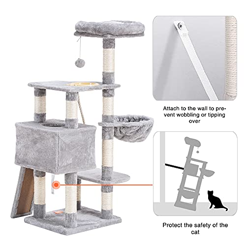 Heybly Cat Tree Cat Tower for Indoor Cats Multi-Level Cat Furniture Condo with Feeding Bowl and Scratching Board Light Gray HCT010W