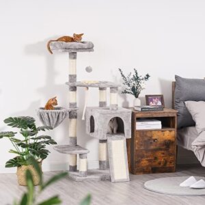 Heybly Cat Tree Cat Tower for Indoor Cats Multi-Level Cat Furniture Condo with Feeding Bowl and Scratching Board Light Gray HCT010W