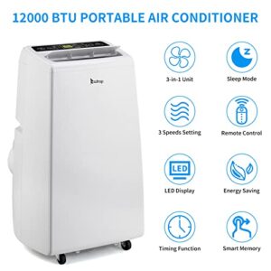 ROVSUN 12,000 BTU 3-in-1 Portable Air Conditioner, Dehumidifier, Fan, for Rooms up to 450 Sq Ft. Floor AC with Remote Control & Rolling Wheels & Window Installation Kit