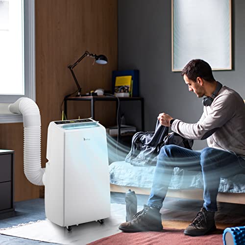 ROVSUN 12,000 BTU 3-in-1 Portable Air Conditioner, Dehumidifier, Fan, for Rooms up to 450 Sq Ft. Floor AC with Remote Control & Rolling Wheels & Window Installation Kit