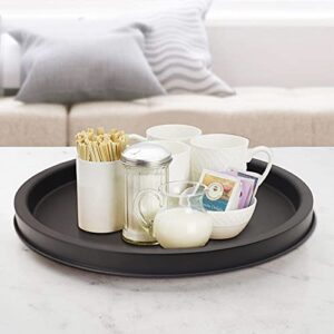 HUANGXIN 11.5'' Round Serving Tray Black Decorative Holder Iron Farmhouse Trays Home Decor Table Centerpiece for Coffee Kitchen Dining Room Indoor Outdoor Rustic Platter