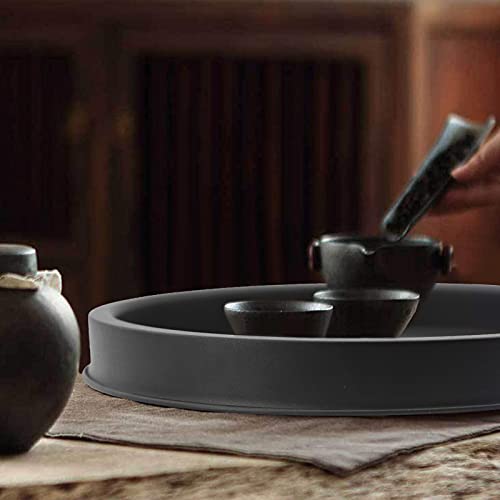 HUANGXIN 11.5'' Round Serving Tray Black Decorative Holder Iron Farmhouse Trays Home Decor Table Centerpiece for Coffee Kitchen Dining Room Indoor Outdoor Rustic Platter