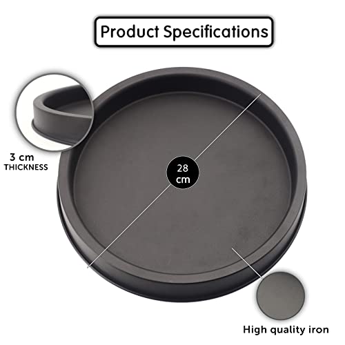 HUANGXIN 11.5'' Round Serving Tray Black Decorative Holder Iron Farmhouse Trays Home Decor Table Centerpiece for Coffee Kitchen Dining Room Indoor Outdoor Rustic Platter