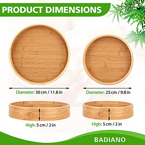 Pack of 2 Bamboo Serving Trays with Handles, Round Decorative Wooden Serve Ware 10" & 12", Fruit and Snacks Platter for Coffee Table, Bedroom, Rustic Teaboard Kitchen Counter