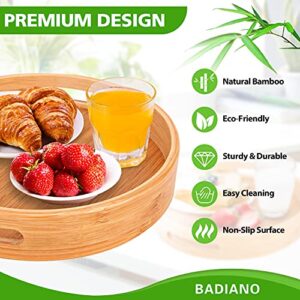 Pack of 2 Bamboo Serving Trays with Handles, Round Decorative Wooden Serve Ware 10" & 12", Fruit and Snacks Platter for Coffee Table, Bedroom, Rustic Teaboard Kitchen Counter