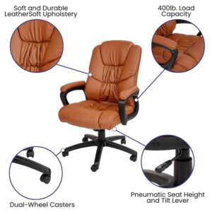 Flash Furniture Flash Fundamentals Big & Tall 400 lb. Rated Brown LeatherSoft Swivel Office Chair with Padded Arms, BIFMA Certified