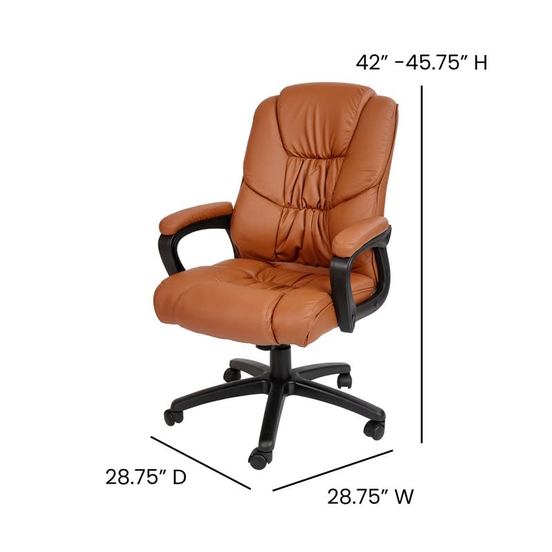 Flash Furniture Flash Fundamentals Big & Tall 400 lb. Rated Brown LeatherSoft Swivel Office Chair with Padded Arms, BIFMA Certified