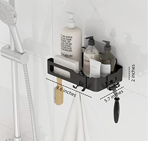 Shower Caddy Stainless Steel Wall-Mounted Storage Rack, with 6 Hooks. Perforation Free, Adhere in Kitchen or Bathroom. Simple Installation, Convenient Use, and Large Capacity.